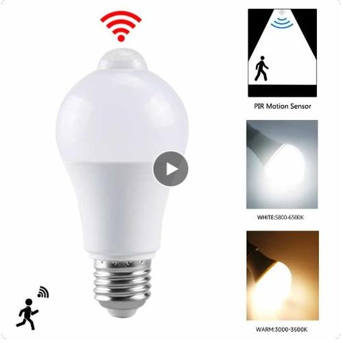 Jual Lampu bohlam LED otomatis mati nyala Sensor PIR Warm White 12 Watt ...