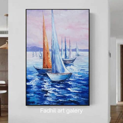 Jual lukisan tangan perahu laut lukisan dinding lukisan canvas seni ...