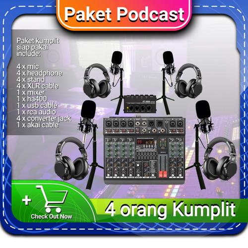 Jual Paket podcast 4 orang Premium, mic, headphone, mixer, recording ...