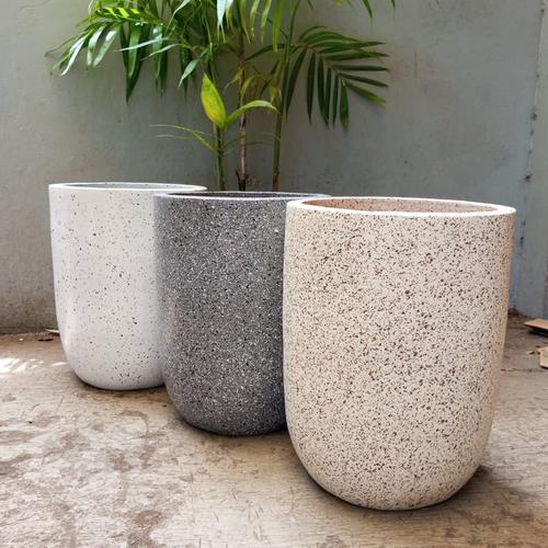 Jual pot teraco, pot grabah tanah liat motif teraso, pot tabung, pot ...