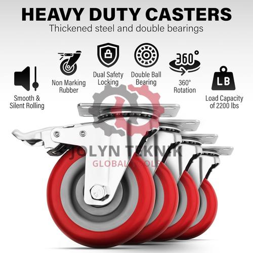 Promo RODA CASTER WHEEL PU MERAH HEAVY DUTY 3 / 4/ 5 INCH RODA TROLY ...