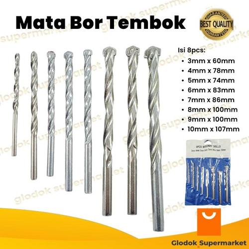 Jual Mata Bor Tembok Beton Besi Set 3mm - 10mm 8pcs Masonry Drill Bit ...