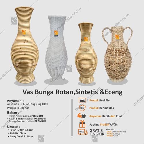 Jual Vas Pot Guci Tempat Bunga dari rotan TINGGI 50 cm 60cm Rotan ...