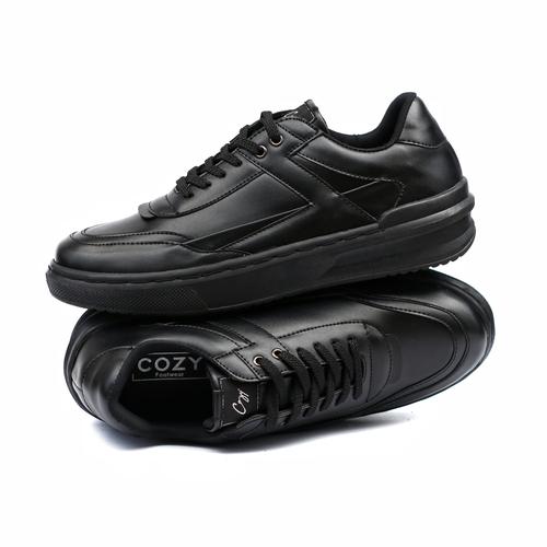 Jual Sepatu Sneakers Hitam Casual Pria Kets Kerja Semi Formal Kulit PU ...