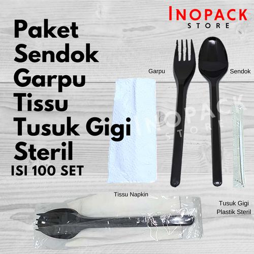 Jual Paket sendok garpu tissu HITAM set steril bungkus satuan higienis ...