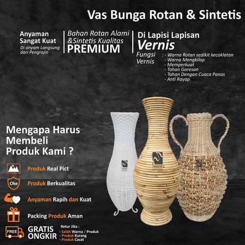 Jual Vas Pot Guci Tempat Bunga dari rotan TINGGI 50 cm & 60cm Rotan ...