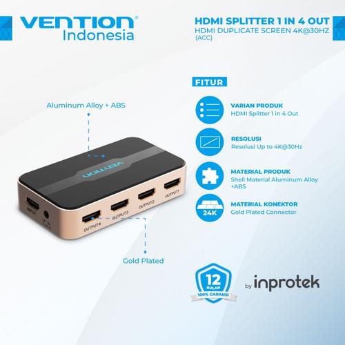 Jual Vention ACCG0 HDMI Splitter (1 in 4 Out) Full HD 3D 4K - Kab ...