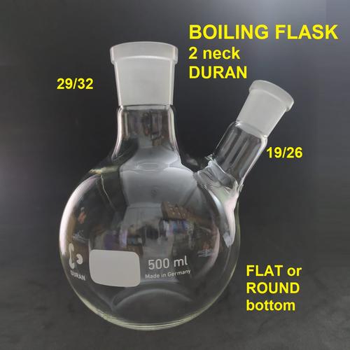 Jual LABU DIDIH BOILING FLASK 2 NECK 500 ML ROUND OR FLAT JOINT 29/32 ...
