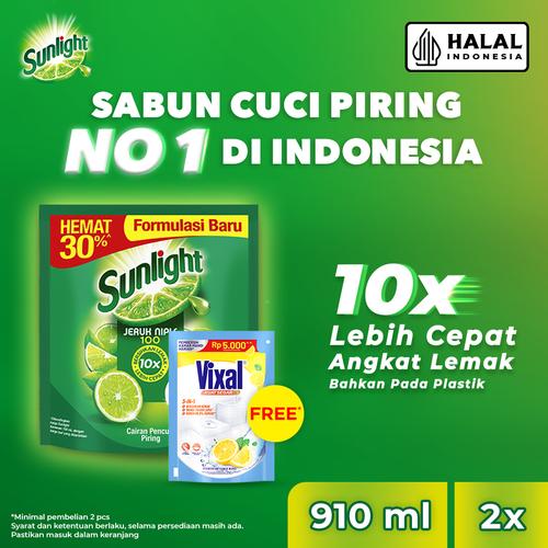 Promo Sunlight Lime 910ml isi 2 FREE Vixal Kuat Segar 180ml - Kota Tangerang - Unilever Official ...