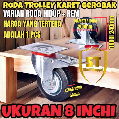 Promo RODA TROLLEY 8" INCH HIDUP + REM - RODA ETALASE KARET GEROBAK ...