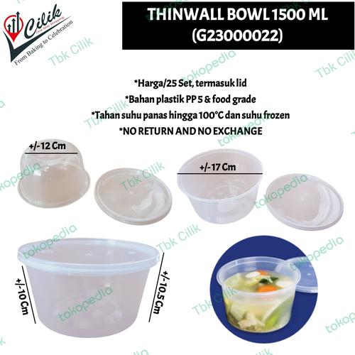 Jual thinwall+container+bowl+1500 ml+mangkok+kemasan+packaging+soto ...