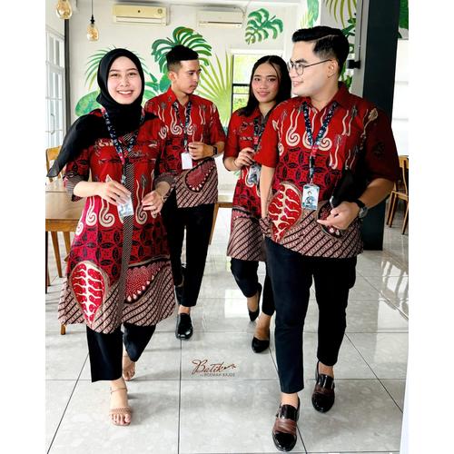 Jual Seragam batik kantor sarimbit keluarga couple modern maroon - hem ...