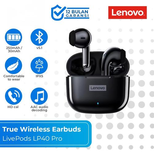 Jual LENOVO Thinkplus LP40 Pro True Wireless Bluetooth Earbuds BT5.1 IPX5 - Hitam - Kota ...