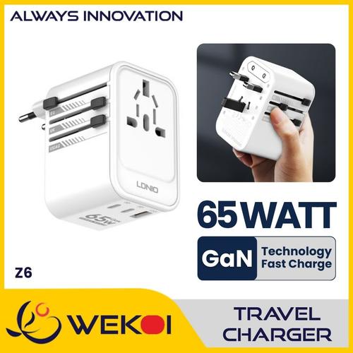 Promo LDNIO Z6 Travel Converter Adapter Universal Gan 65W 2 PD + QC3.0 ...