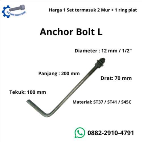 Jual Anchor Bolt / Angkur L 1/2 /M12 X 200MM (ST37/ST41/S45C) - ST41 ...