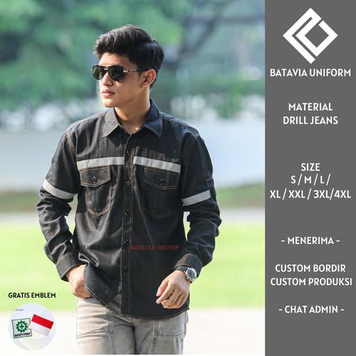 Jual Baju Kemeja Wearpack Jeans Safety K3 Lengan Panjang HITAM - Hitam ...