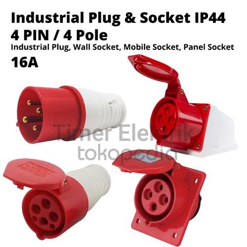 Jual Industrial Plug & Socket IP44 4 Pin / 4 Pole 16A Berbagai Variant ...