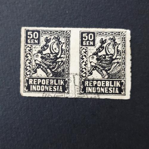 Jual Prangko INDONESIA REVOLUSI JAWA 1946. J34A 50 sen vertical pair ...