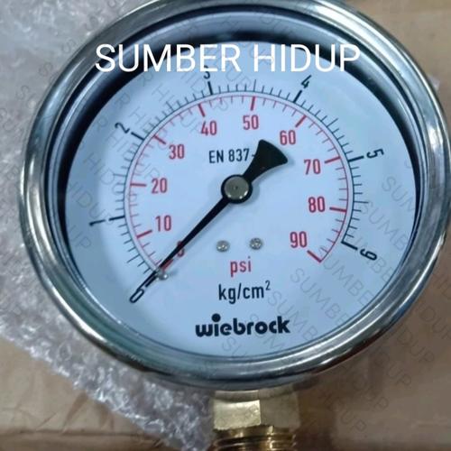 Jual Wiebrock Pressure Gauge 6kg 90psi Stainless Brass 4" drat 1/2" 6 ...