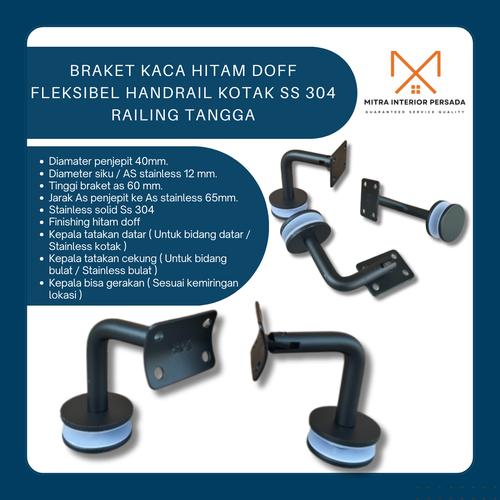 Jual Braket Kaca Hitam Doff Fleksibel handrail Kotak SS 304 Railing ...