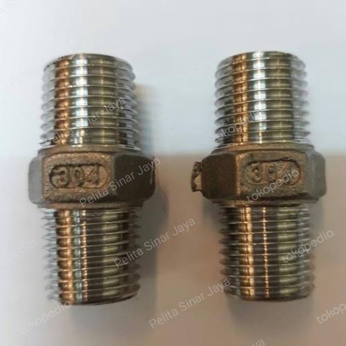 Jual Double Nepel Stainless SS304 Drat 1/8" inch / fitting Drat SS 304 ...