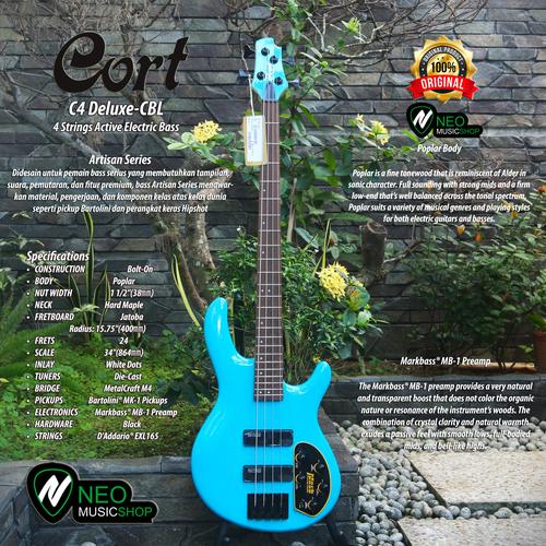 Jual Cort Artisan C4 Deluxe CBL Candy Blue 4 Strings Active Electric ...