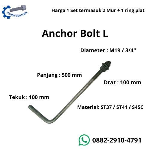 Jual Anchor Bolt L / Angkur L 3/4 / M19 X 500MM ( ST37/ST41/S45C ...