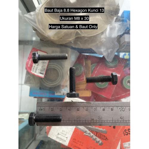 Jual Baut Baja 8.8 M8 x 30 8.8 Hexagon Kunci 13 Full Drat Halus - Baut ...