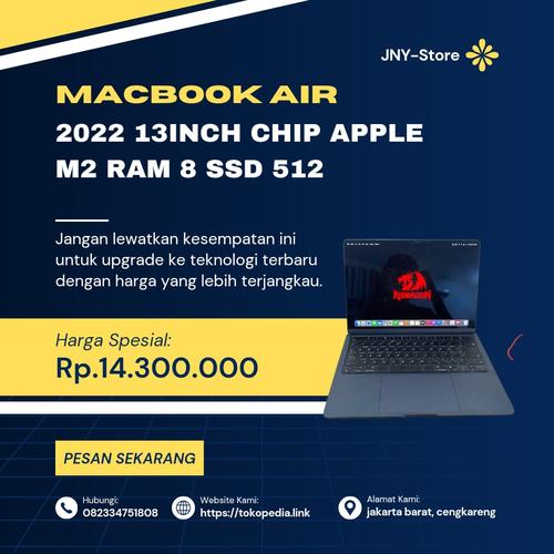 Jual MacBook Air 2022 13inch Chip Apple m2 Ram8 Ssd 512 JP - 8/1tbjp ...
