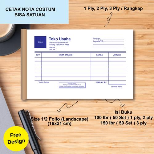 Jual Cetak Nota 1/2 Folio Toko, Laundry, Bon, Faktur rangkap 3 ply ...