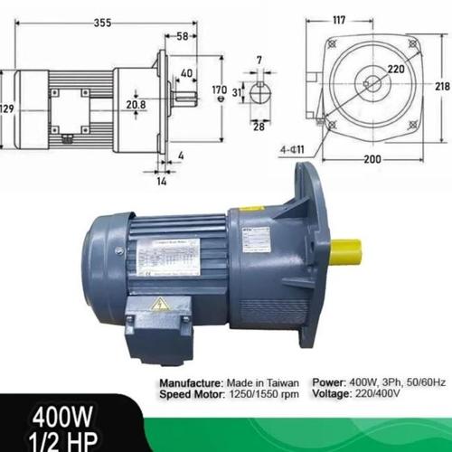 Jual Paket motor induksi gearbox 3 phase 1/2 hp (400watt) + inverter ...