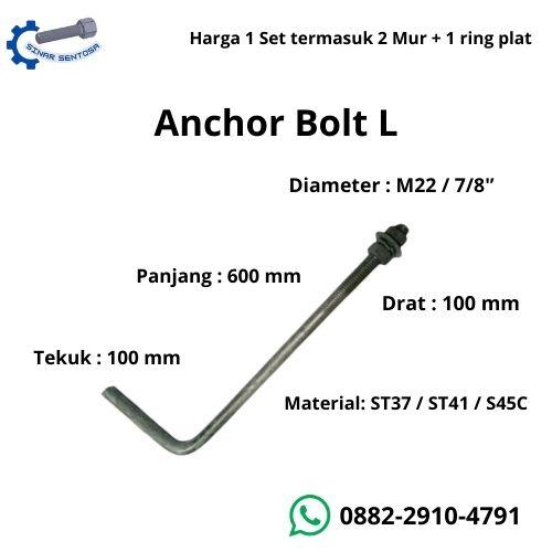 Jual Anchor Bolt / Angkur L 7/8 / M22 X 600MM (ST37/ST41/S45C) - ST41 ...