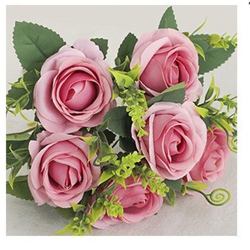 Jual 6K Bunga Mawar Rose Artificial Flower Mix Eucalyptus - pink purple ...