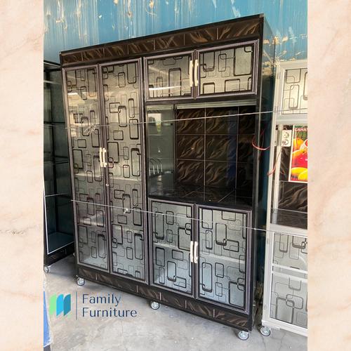 Jual Lemari Rak Piring 4 Pintu Jumbo Aluminium tempahan Hitam Keramik ...