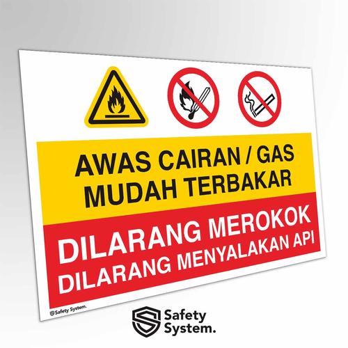 Jual Stiker Label Rambu K3 Cairan Gas Mudah Terbakar Dilarang Merokok ...