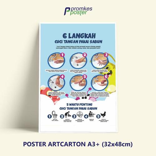 Jual NEW Poster Kesehatan 6 Langkah cuci Tangan Pakai Sabun CTPS ...