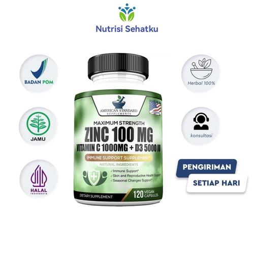 Jual Maximum Strength Zinc 100mg Vitamin C 1000mg D3 5000iu imun tubuh ...