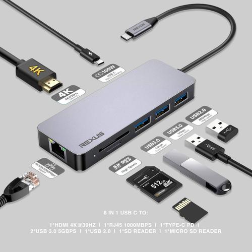 Jual Rexus RXT-801 Converter 8 in 1 Type-C to Multiport USB HUB Card ...