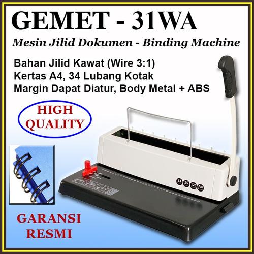 Jual Mesin Jilid Binding Kawat Wire 3:1, A4, Lubang Kotak, GEMET 31WA ...