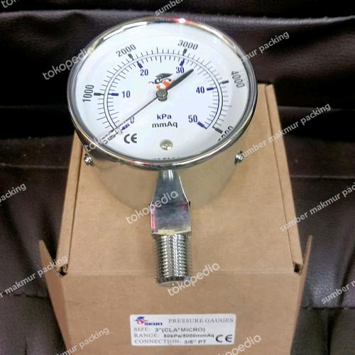 Jual pressure gauge skon 50 KPa/5000 mmAq 3 inch drat 3/8 full ss ...