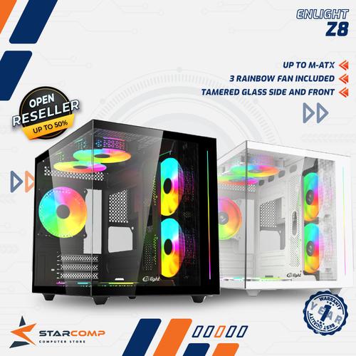 Promo ENLIGHT Z8 Black / White Casing Tampered Glass M-ATX Include 3 ...