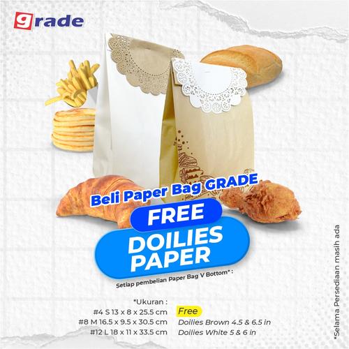 Jual GRADE Paperbag V Kraft- Kantong Kertas Makanan Roti FREE DOILY ...