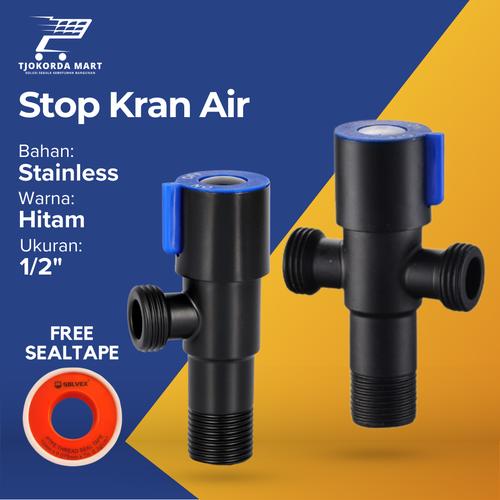 Jual Stop Kran Cabang Closet /Stop kran T Shower Hitam 1/2inch - Cabang ...