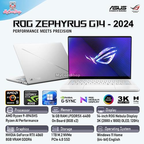 Jual ASUS ROG ZEPHYRUS G14 GA403 RYZEN 9-8945HS 16GB 1TB RTX 4060 3K ...
