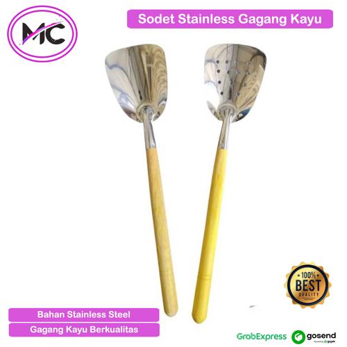 Jual Sodet Stainless Steel Gagang Kayu Anti Panas Spatula Sutil Alat ...