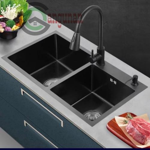 Promo Kitchen sink 7540 Black Lengkap Kran/Wastafel 7545 Hitam 2 Bak ...