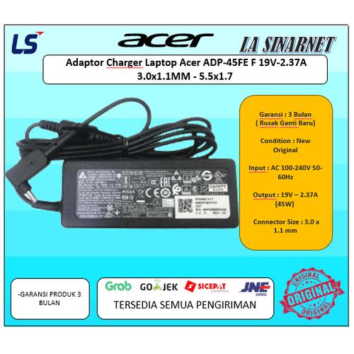 Jual Adaptor Charger Laptop Acer ADP-45FE F 19V-2.37A 3.0x1.1MM - 5.5x1 ...