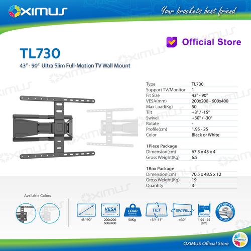Jual BRACKET ULTRA SLIM TV LED 43"-90" OXIMUS TL730 Full Motion Wall ...
