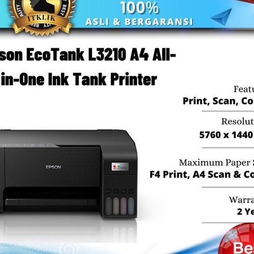 Jual WOW EPSON PRINTER L3210 ALL IN ONE MULTIFUNCTION PRINT SCAN COPY - L3210 (HITAM) - Kota ...