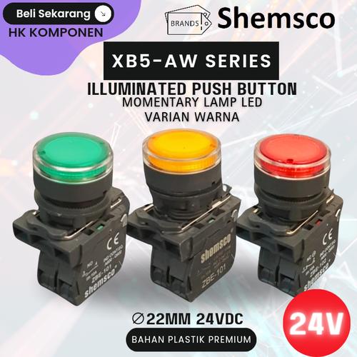 Jual illuminated push button 22mm 24vdc momentary merah/kuning/hijau ...